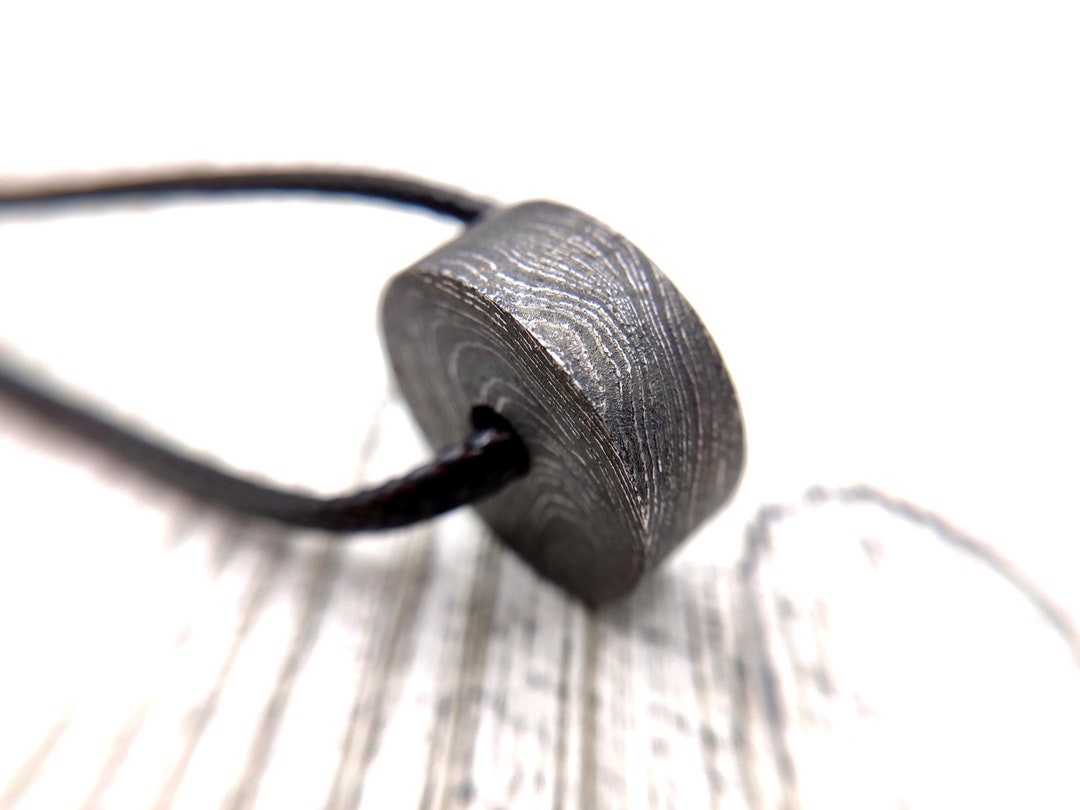 Damascus Steel Disc Pendant - Circle Gothic Necklace, Brutalist Warrior ...