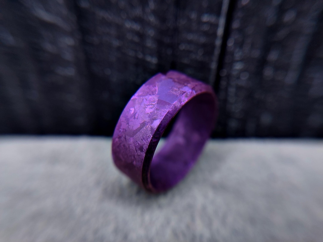 Large Crystals Matte Purple Crystallized Titanium Wedding Band, Pink ...
