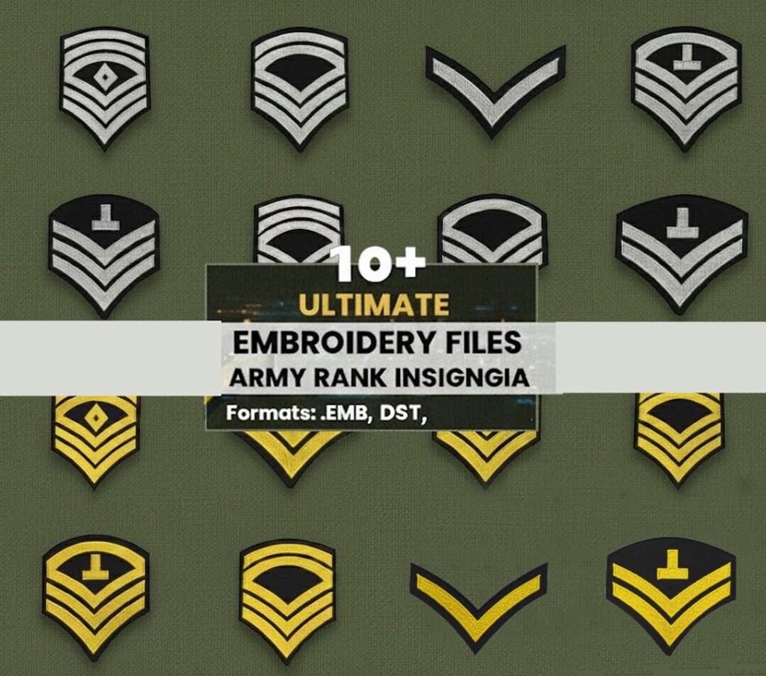 US Army Rank Insignia Embroidery Designs, Chevrons Stripes (digital ...