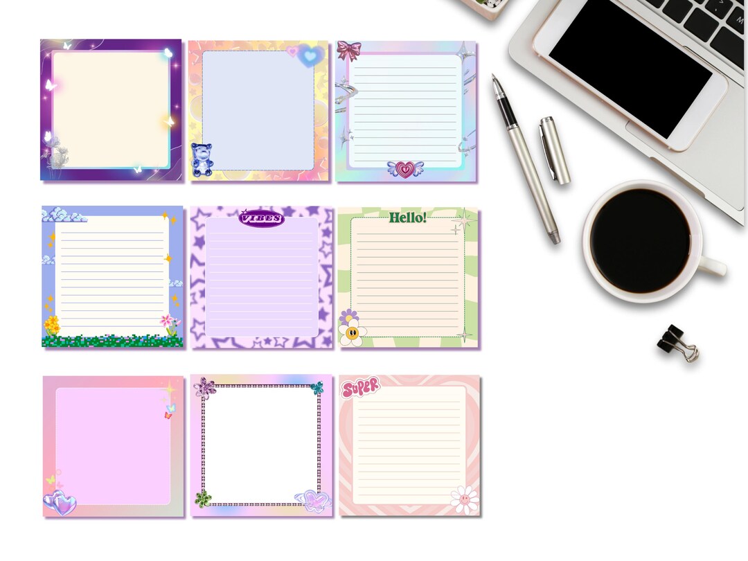 Y2K Aesthetic Memo Pad, Square Notepad, Cute Stationery, Printable Memo ...