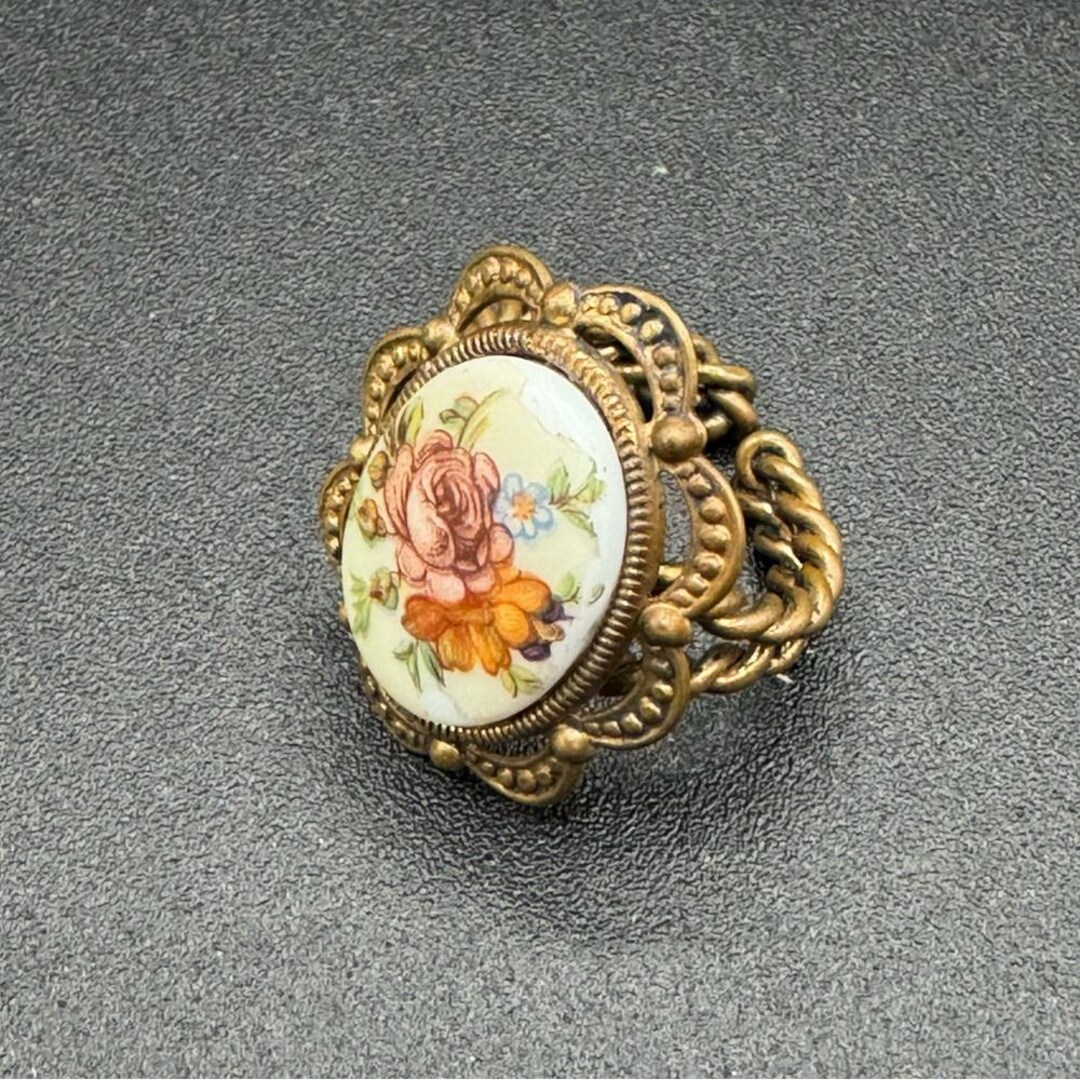 Very Old Signed Germany Hand-painted Floral Ring Made of Brass ...