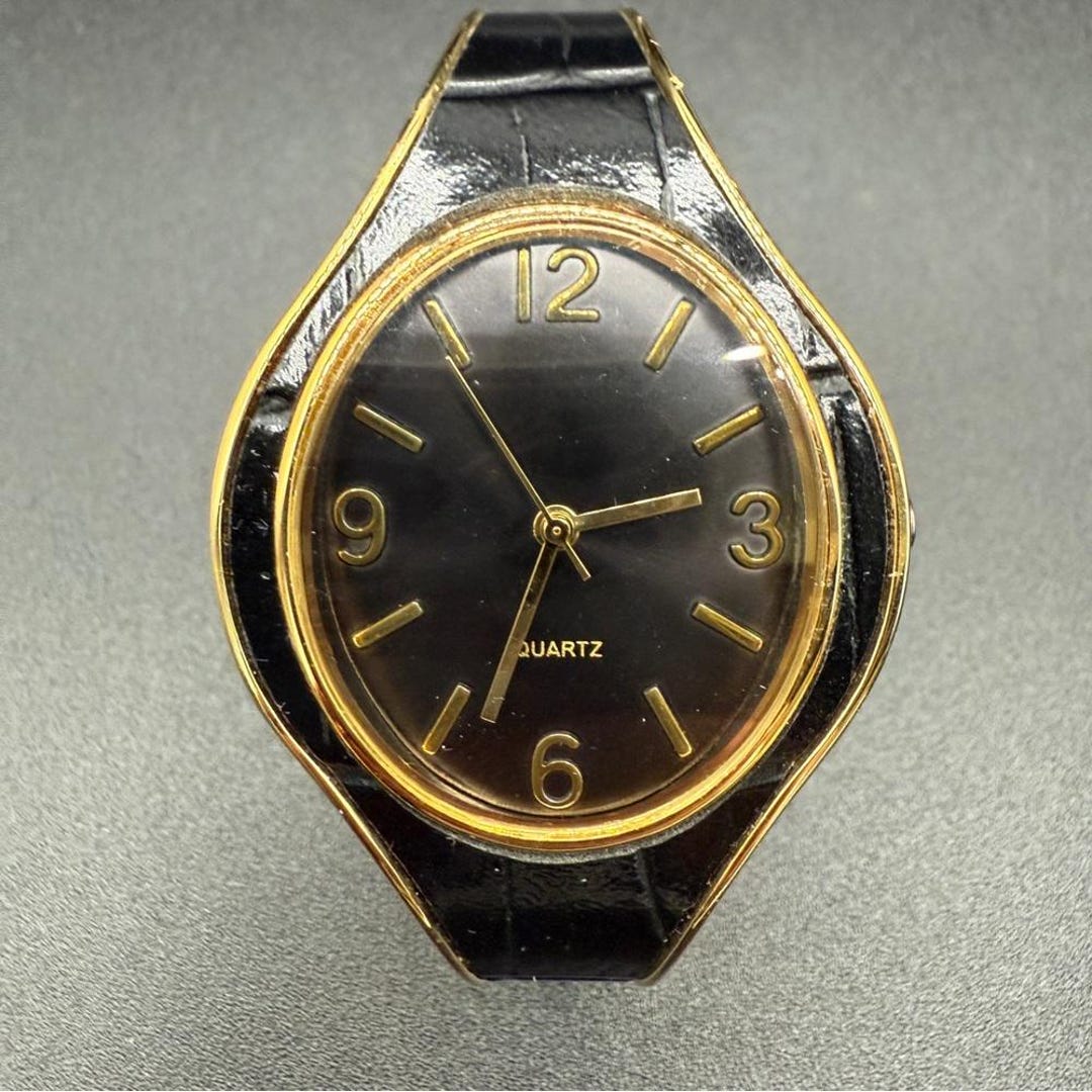 Vintage Avon Bold Cuff Black With Gold-trimmed Wristwatch - Working - Etsy