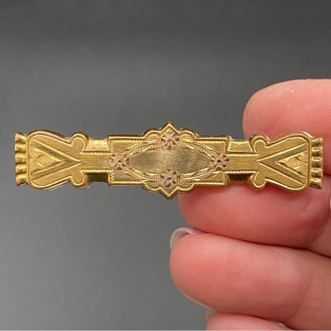 Antique Edwardian Era Ornate Scroll Etched Bar Pin Signed FMCO - Etsy
