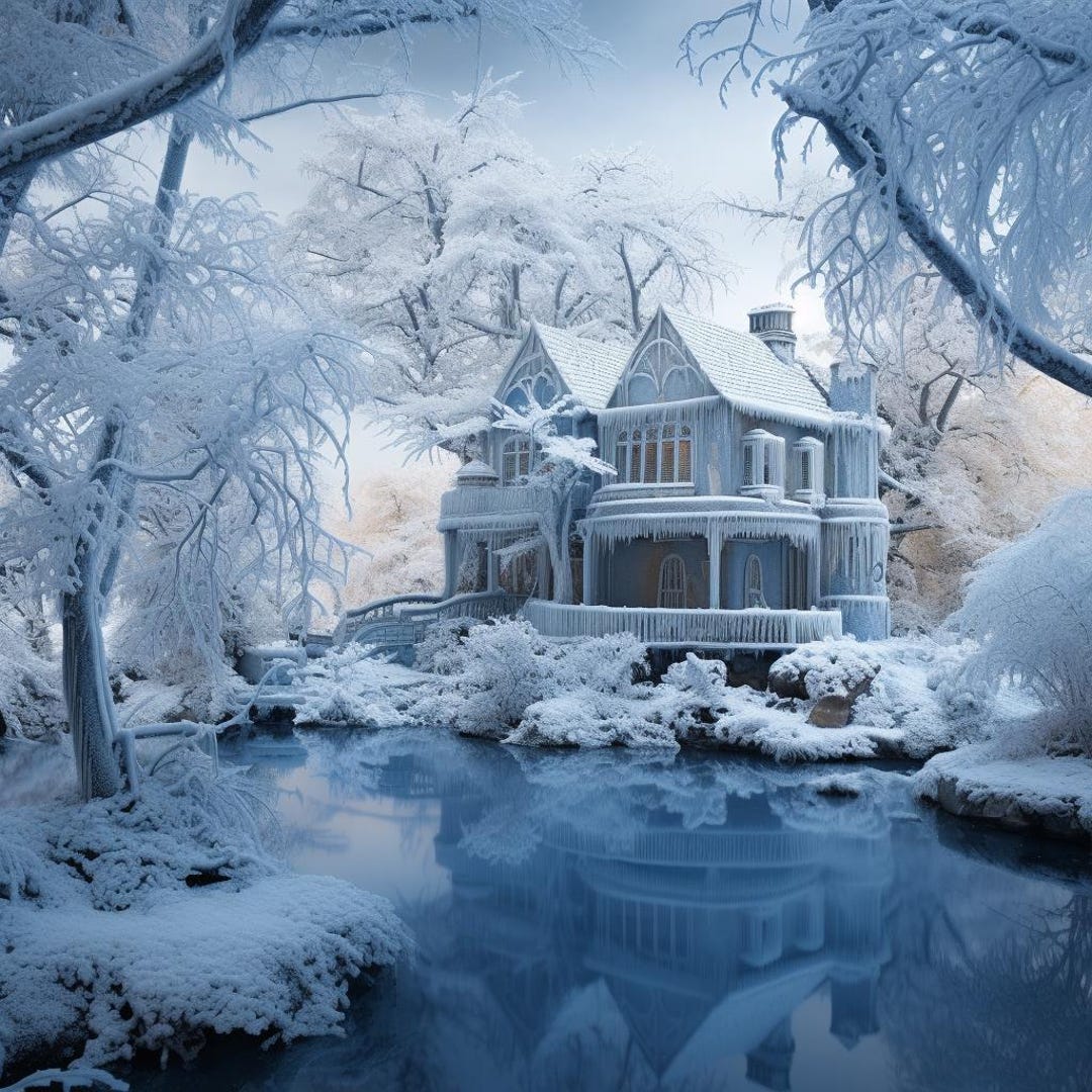 Frozen Victorian Lake House Digital Print, Winter Wonderland Print ...