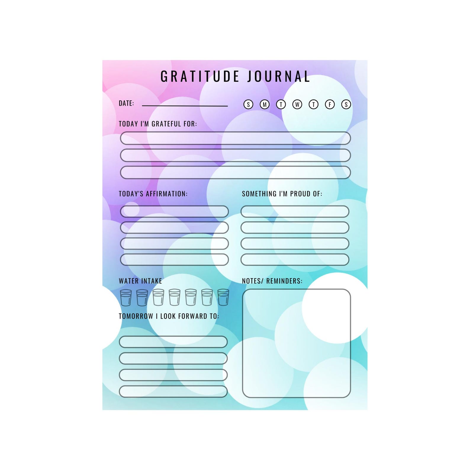 Gratitude Journal Page Set: Teal, Purple, Pink (PDF Download) - Etsy