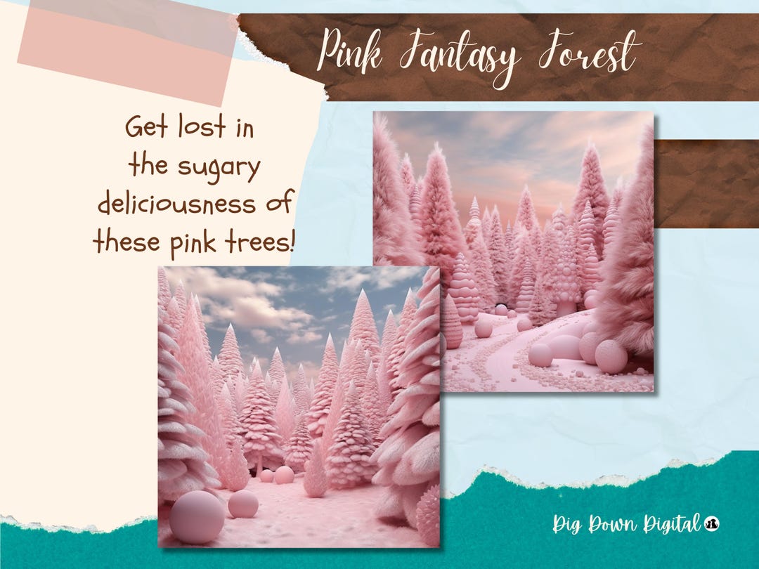Fantasy Pink Tree Forest Pngs | Magical Watercolor Landscape Digital ...