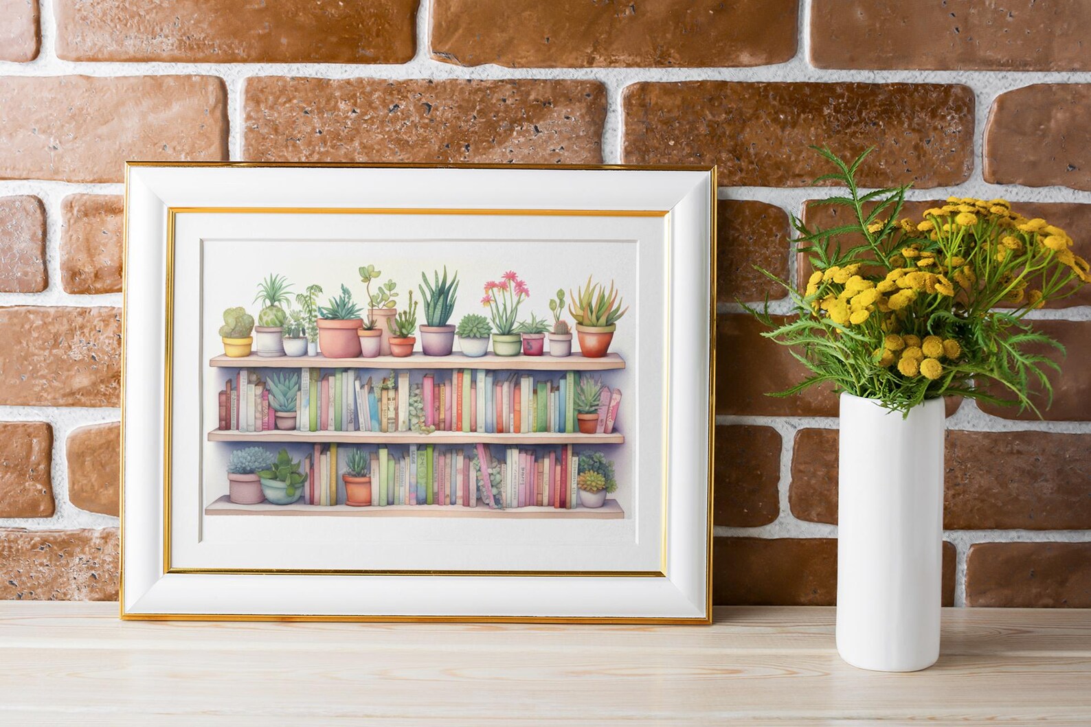 Books and Plants Digital Print, Watercolor Rendering, Digital Download ...