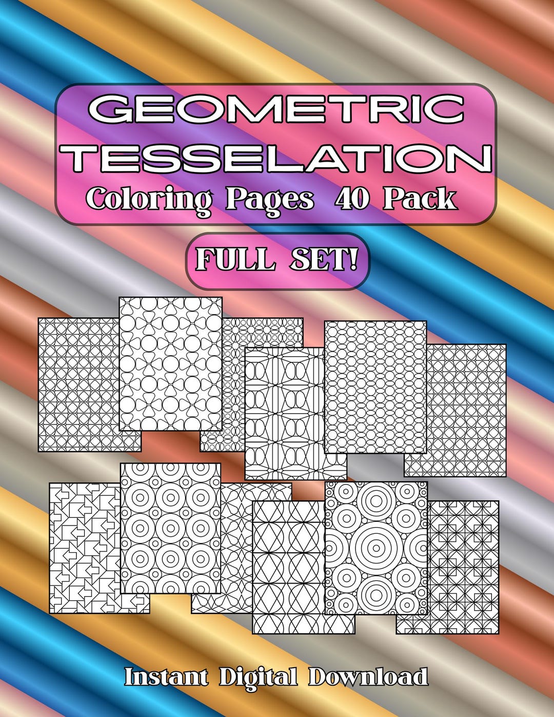 40 Geometric Tessellation Coloring Pages PDF | Instant Digital Download ...