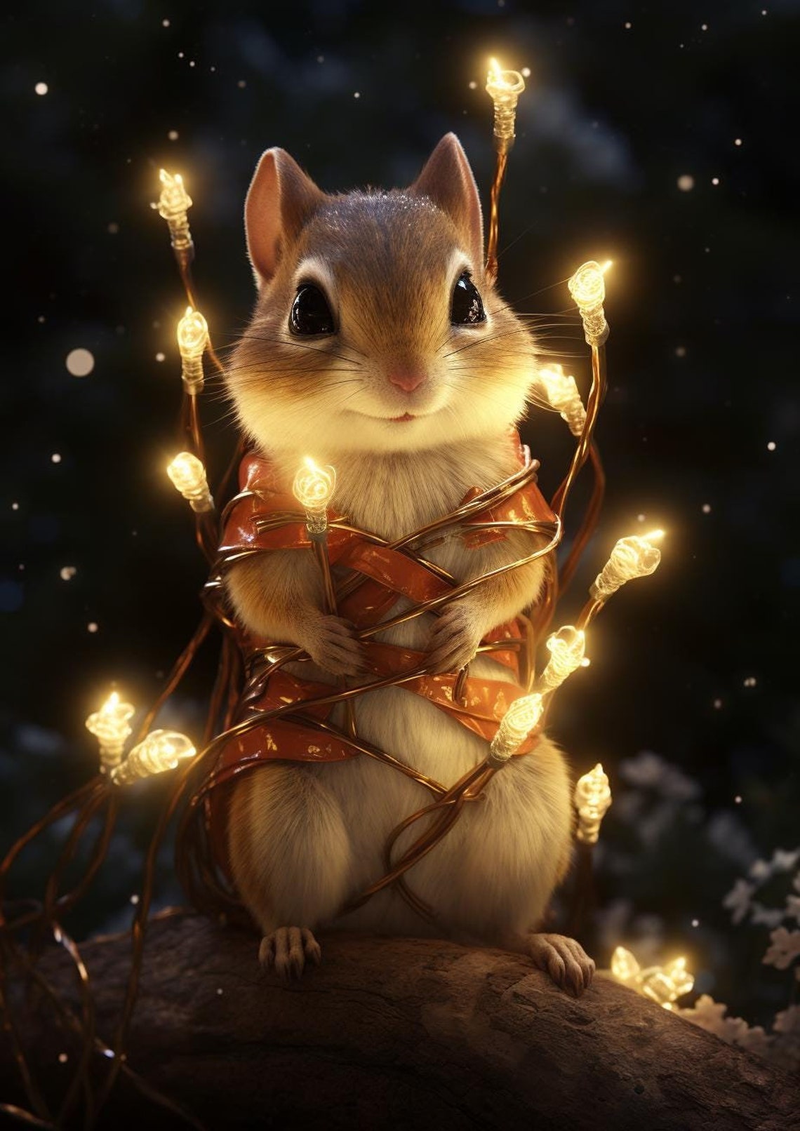 Chipmunk Christmas Lights Art Print: Festive Holiday PNG (digital ...
