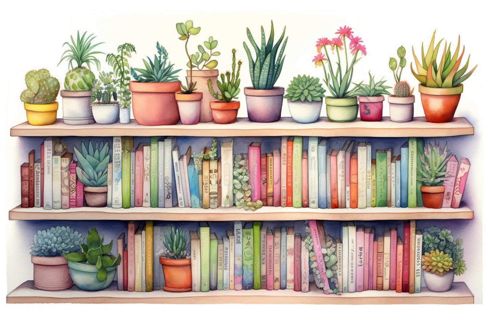 Books and Plants Digital Print, Watercolor Rendering, Digital Download ...