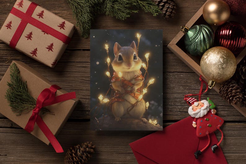 Chipmunk Christmas Lights Art Print: Festive Holiday PNG (digital ...