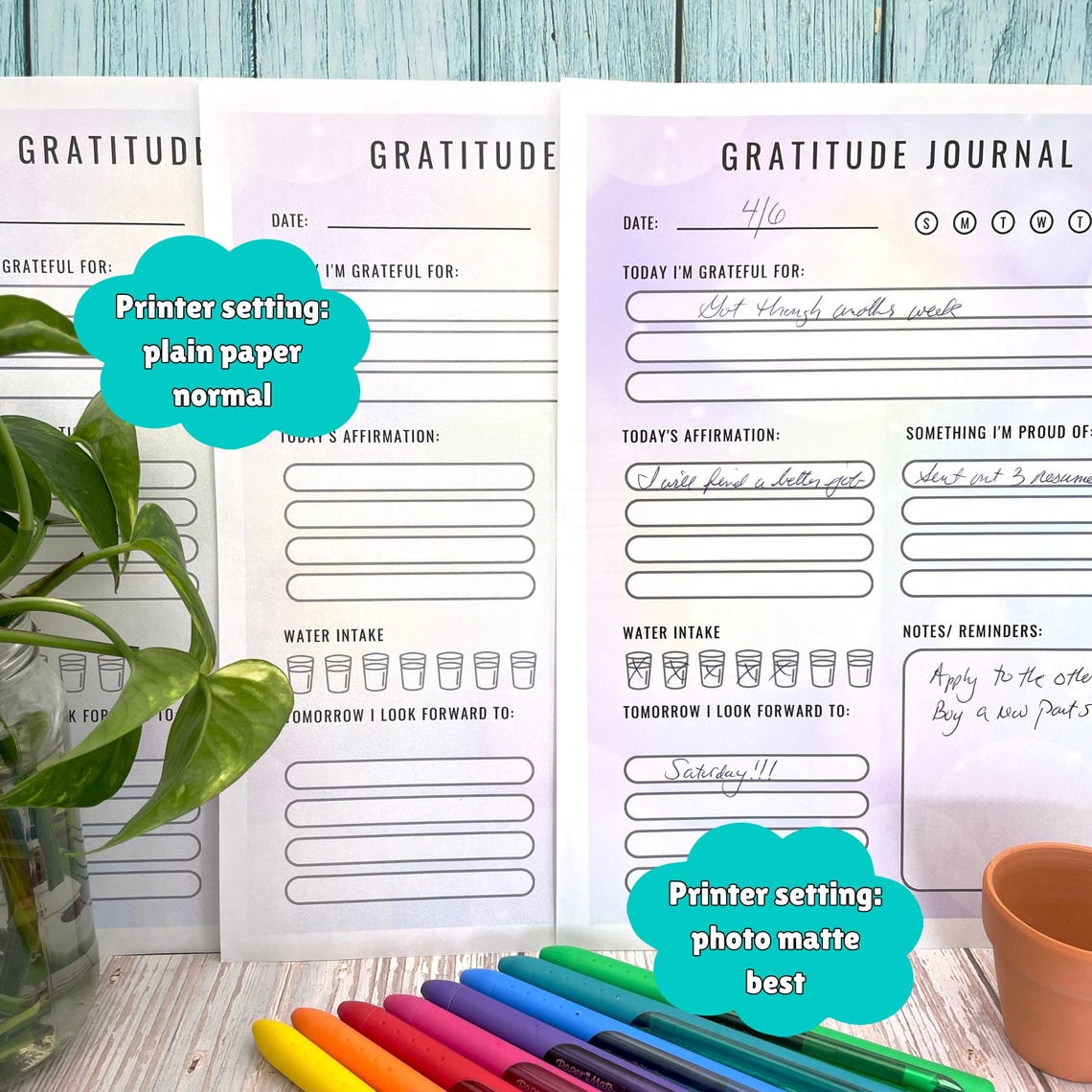 Gratitude Journal Page Set: Teal, Purple, Pink (PDF Download) - Etsy