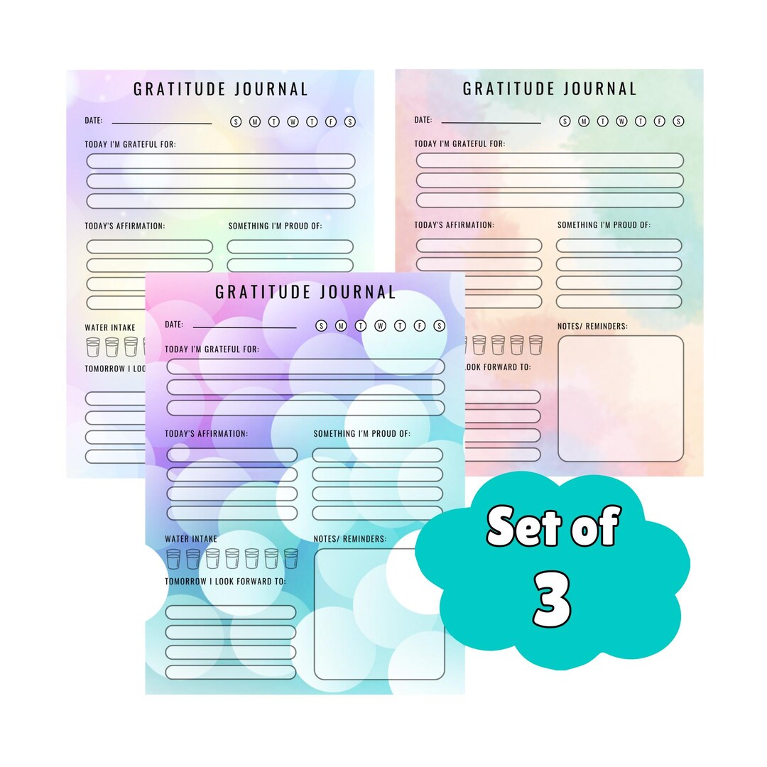 Gratitude Journal Page Set: Teal, Purple, Pink (PDF Download) - Etsy