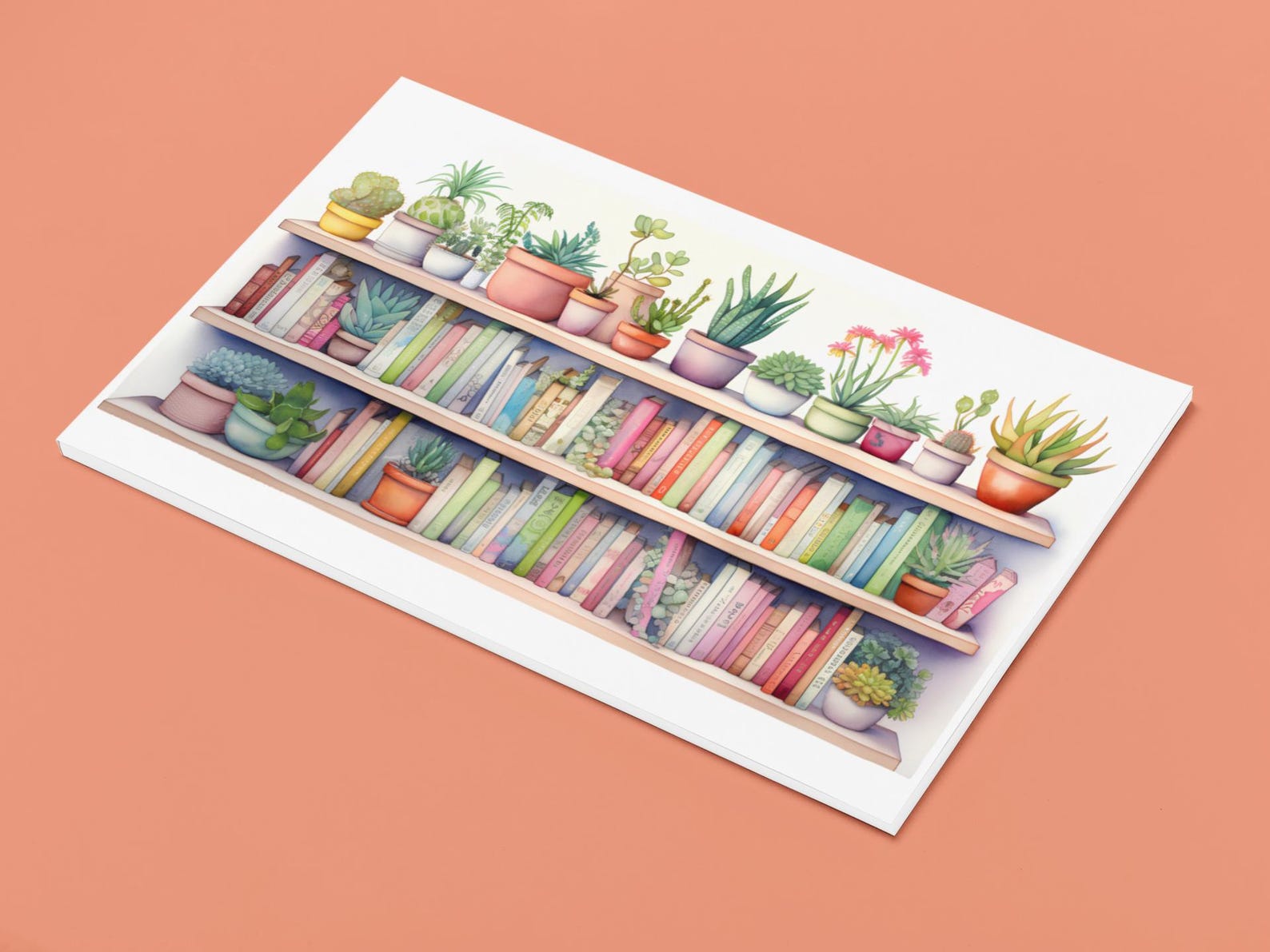 Books and Plants Digital Print, Watercolor Rendering, Digital Download ...