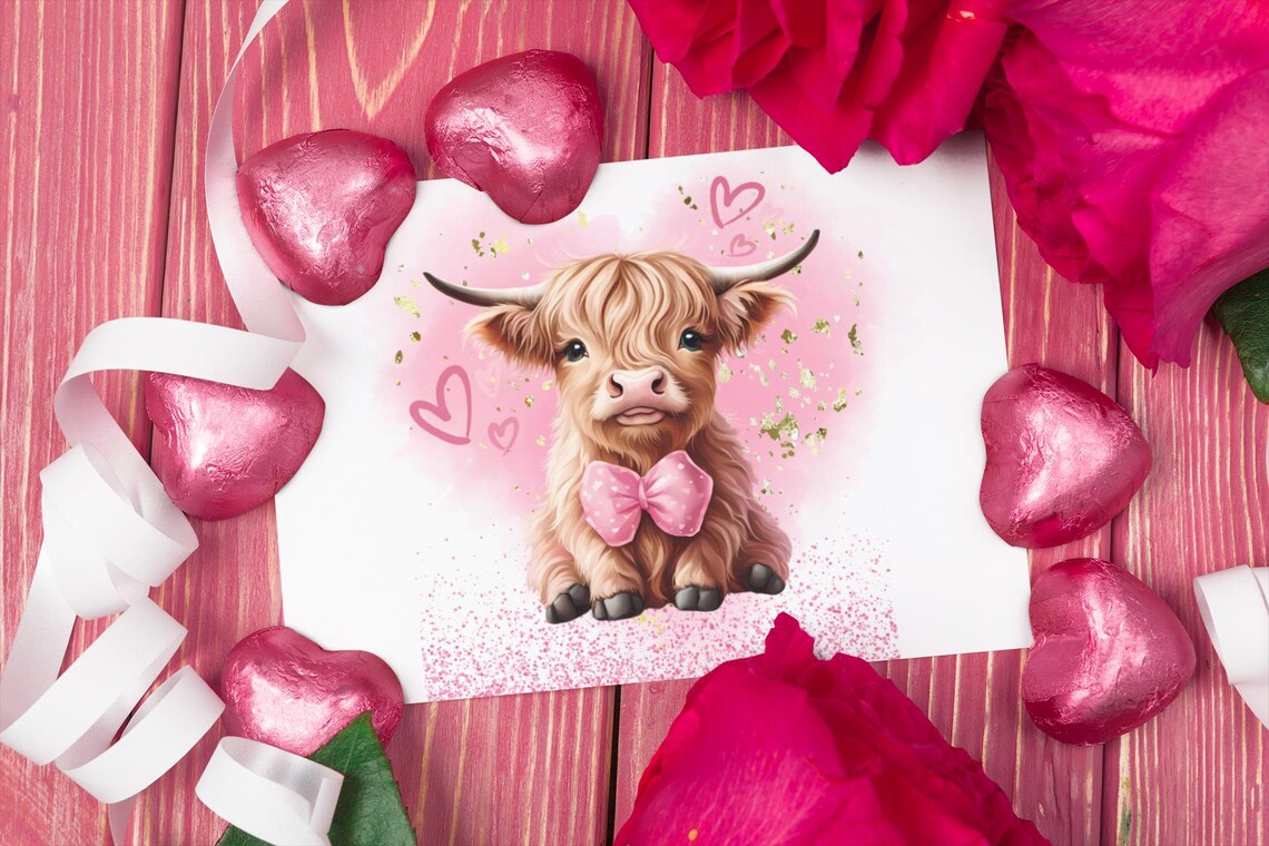 Highland Cow PNG: Adorable Valentine's Cow Clipart for Holiday Crafts ...