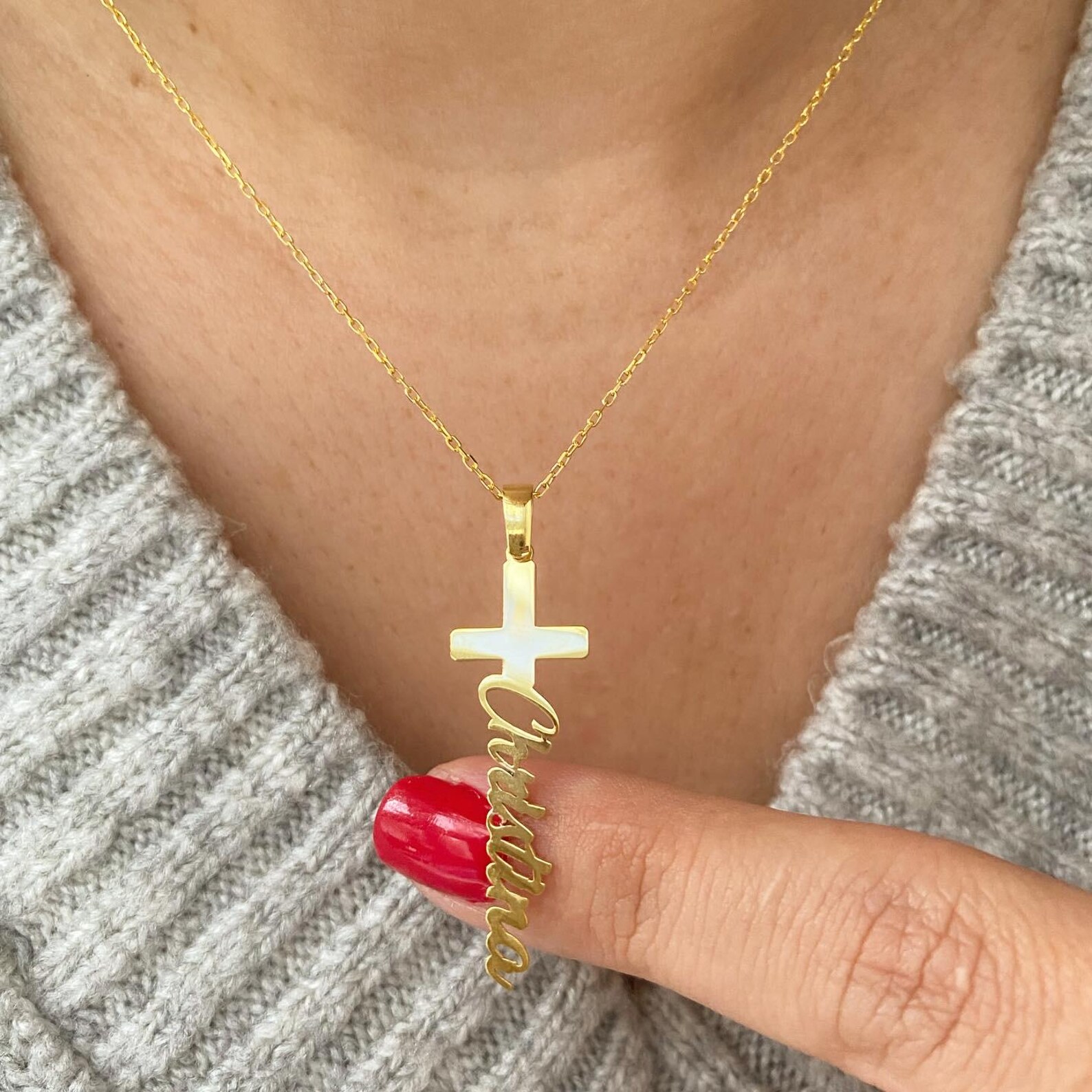 Simple Cross Necklace 14k Religious Necklace Charm 14k Solid Gold Cross ...