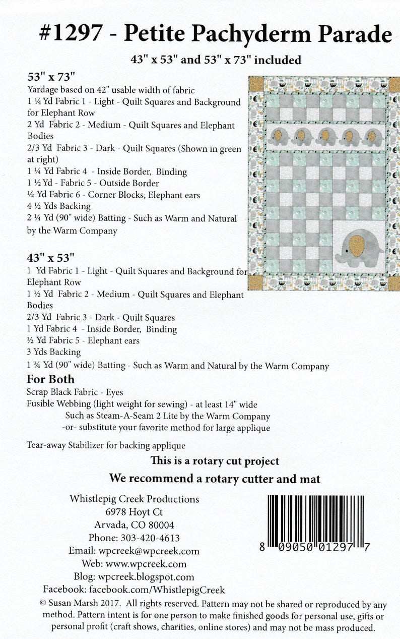 Baby Quilt Pattern Petite Pachyderm Parade - Etsy