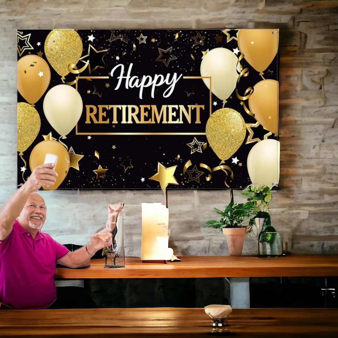Extra Large Black and Gold Retirement Party Backdrop 70.8 X 43.3 Inch ...