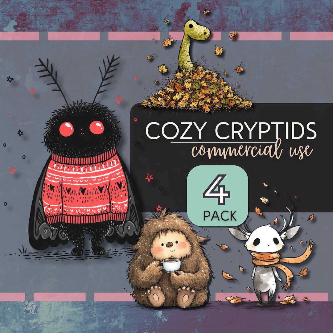 Cozy Cryptids Clipart Pack | Commercial Use, Mothman Bigfoot Nessie ...