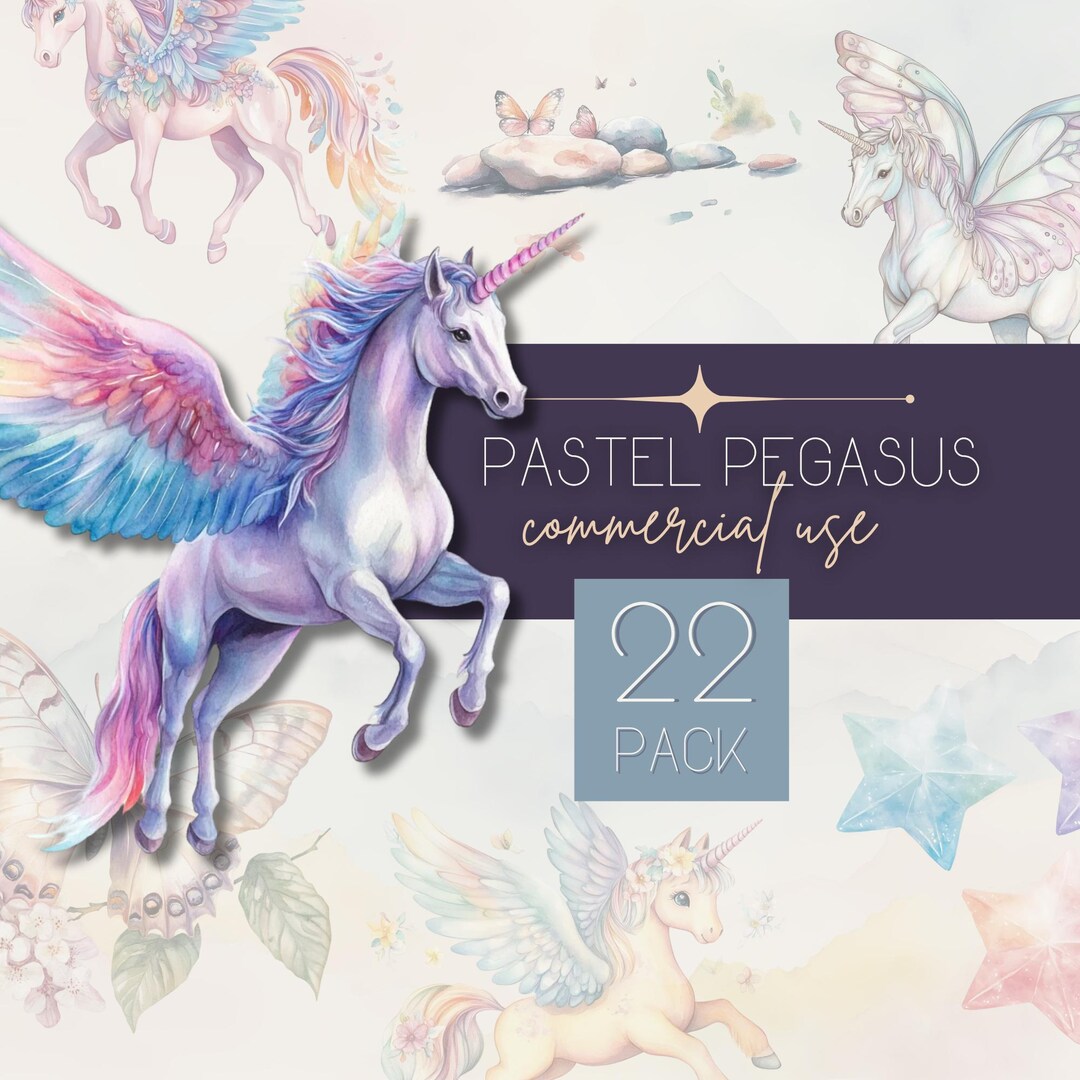 Pastel Pegasus Clipart Theme Pack | Commercial Use, Watercolor ...