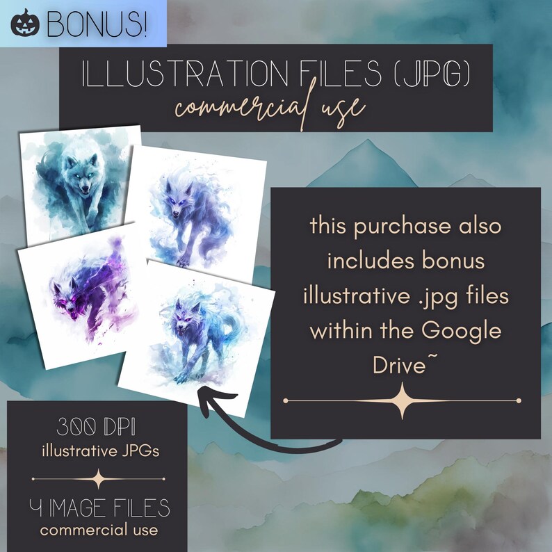 Ghost Wolves Clipart | Commercial Use, Fantasy Spooky Spectral Fantasy ...