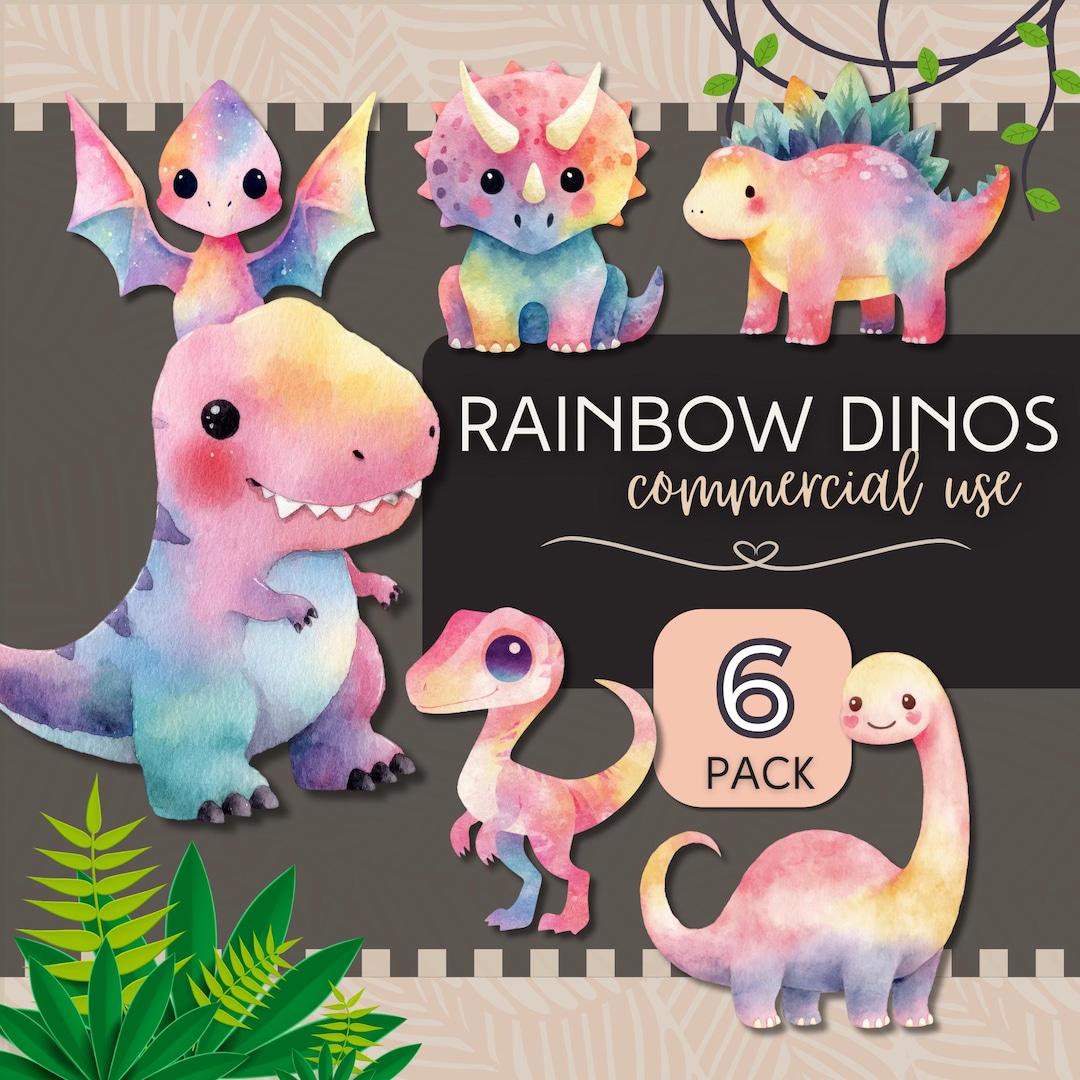 Rainbow Dinos Clipart Pack | Commercial Use, Colorful Animals Kids ...