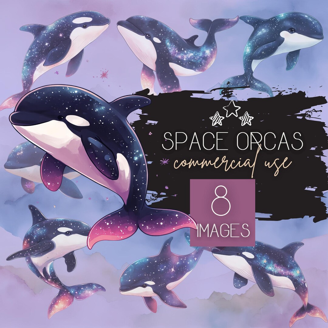 Space Orcas Clipart | Commercial Use, Cute Galaxy Ocean Animals Home ...
