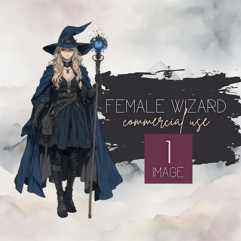 Female Blue Wizard Clipart | Commercial Use, Witch Character Concept ...