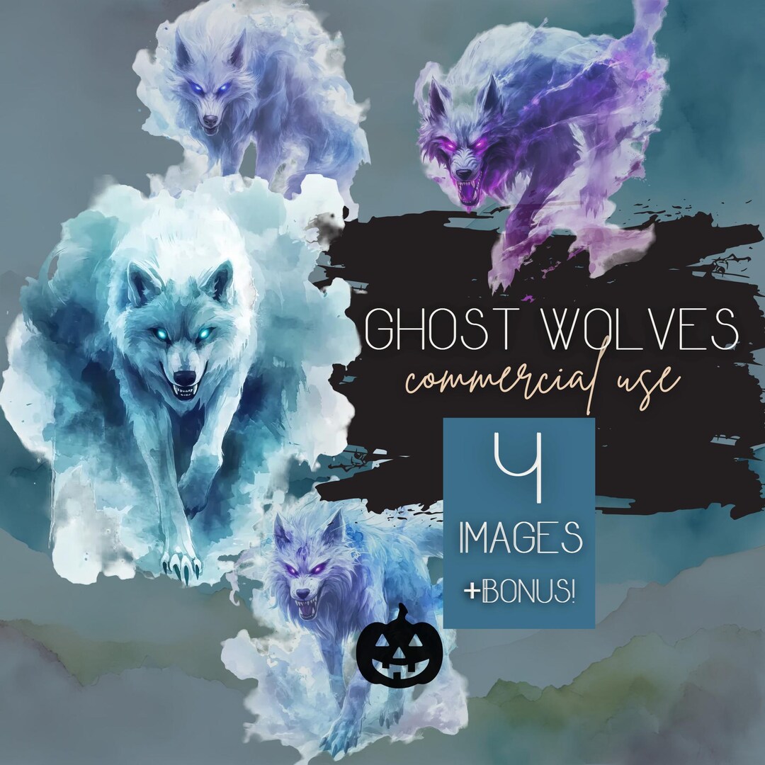 Ghost Wolves Clipart | Commercial Use, Fantasy Spooky Spectral Fantasy ...
