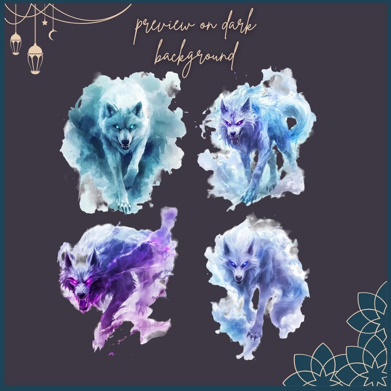 Ghost Wolves Clipart | Commercial Use, Fantasy Spooky Spectral Fantasy ...