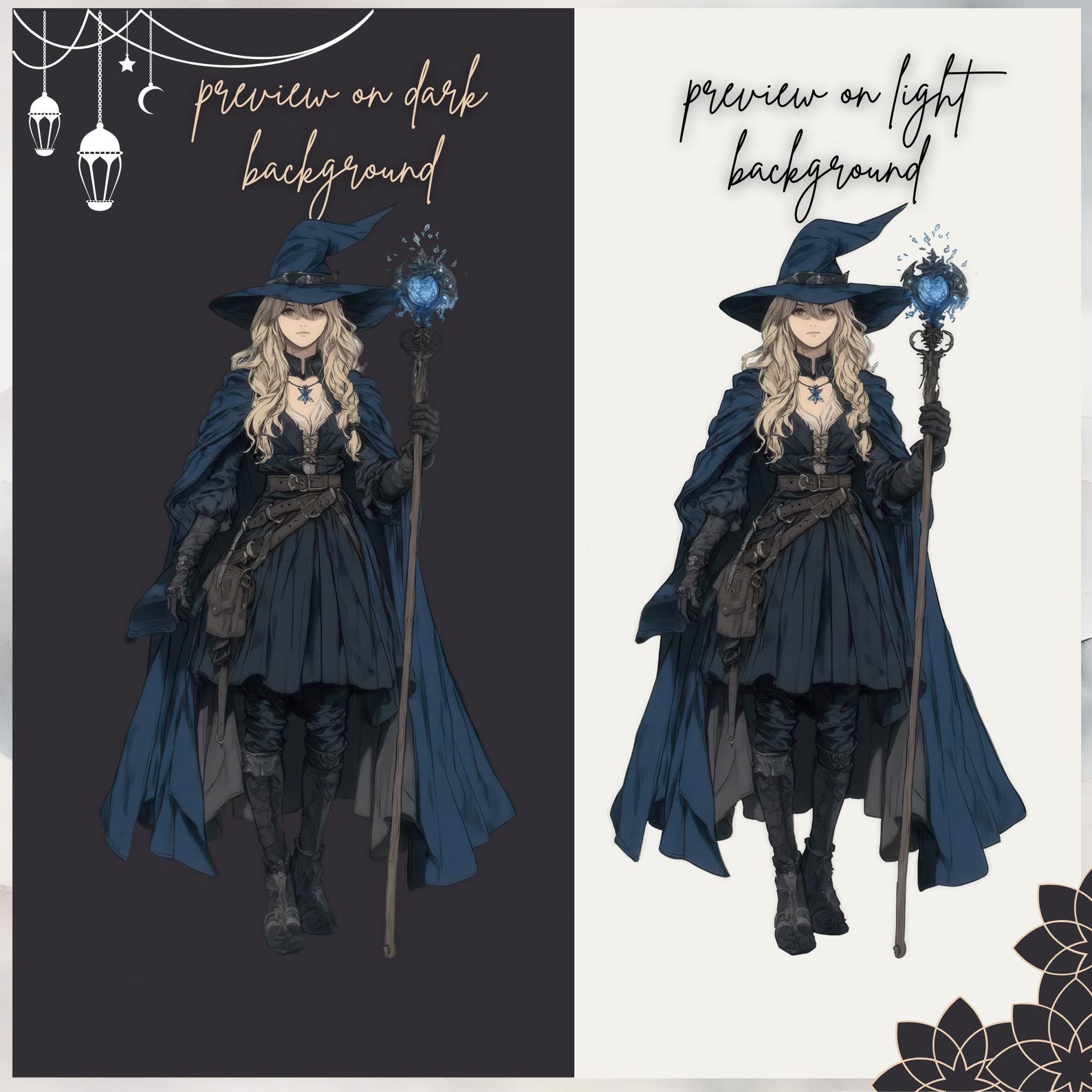 Female Blue Wizard Clipart | Commercial Use, Witch Character Concept ...