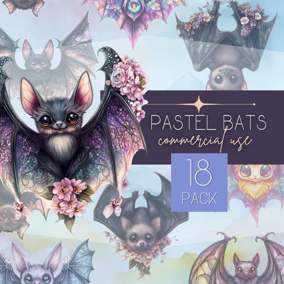 Pastel Bats Clipart | Commercial Use, Cute Gothic Dark Rainbow Animals ...