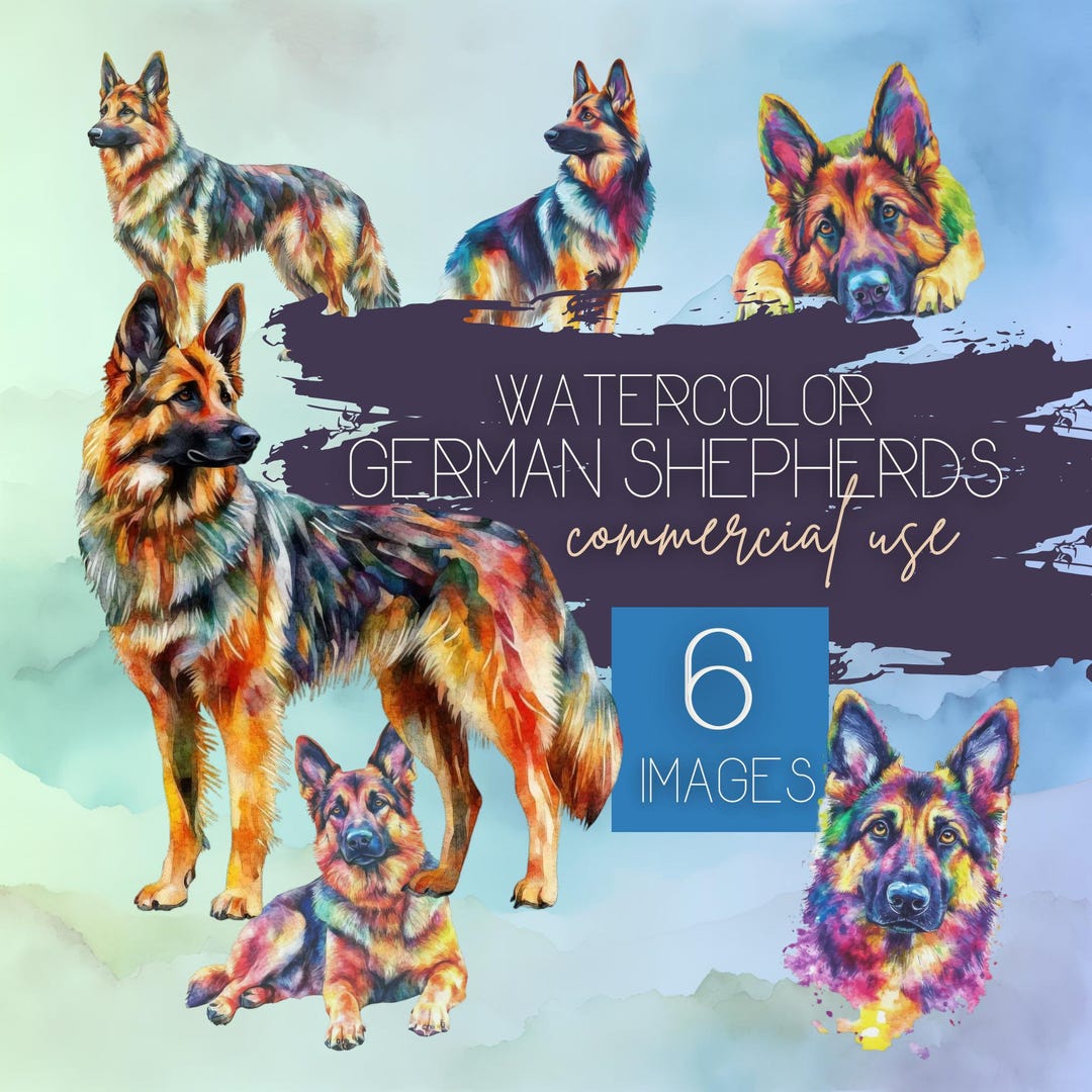 Watercolor German Shepherds Clipart | Commercial Use, Artistic ...