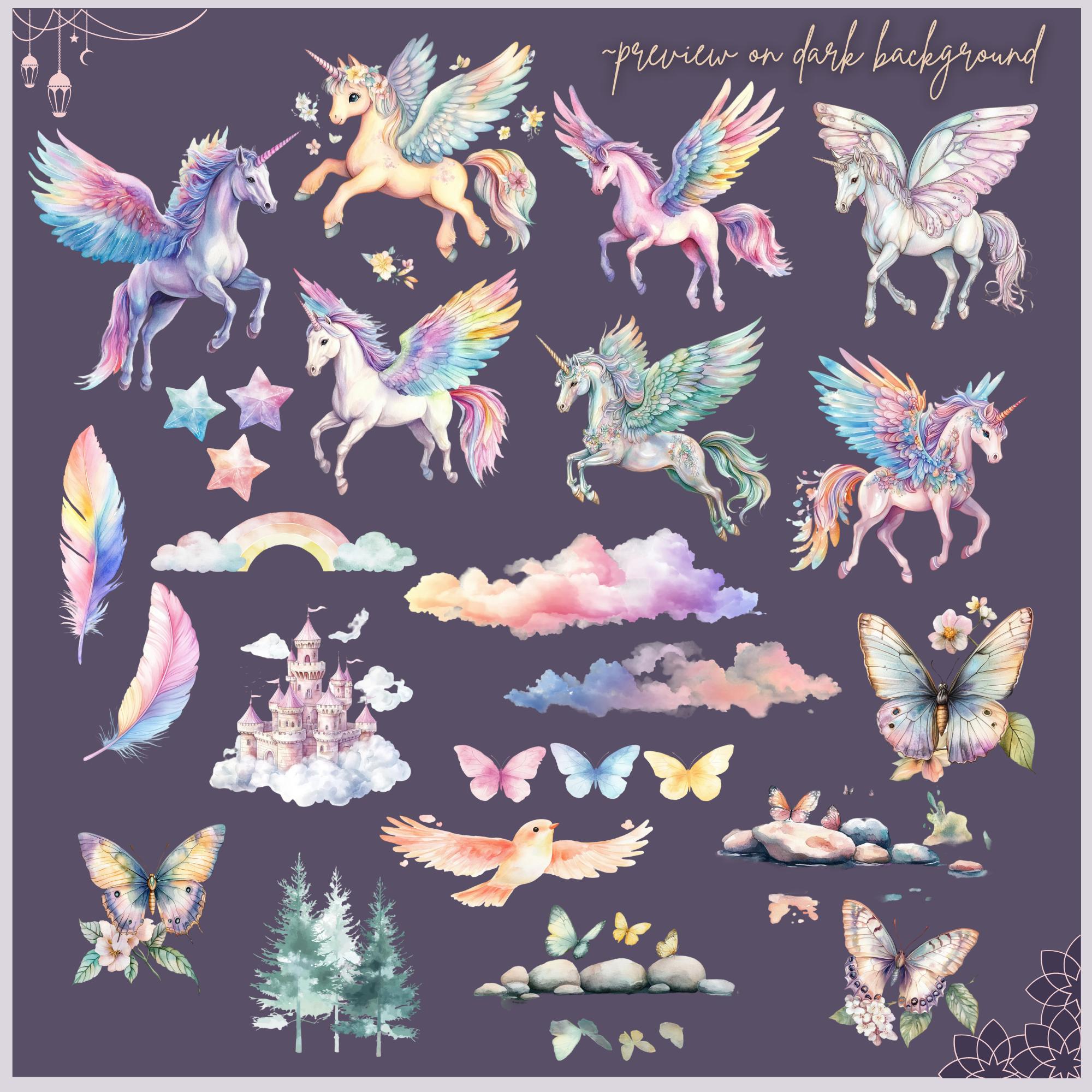 Pastel Pegasus Clipart Theme Pack | Commercial Use, Watercolor ...