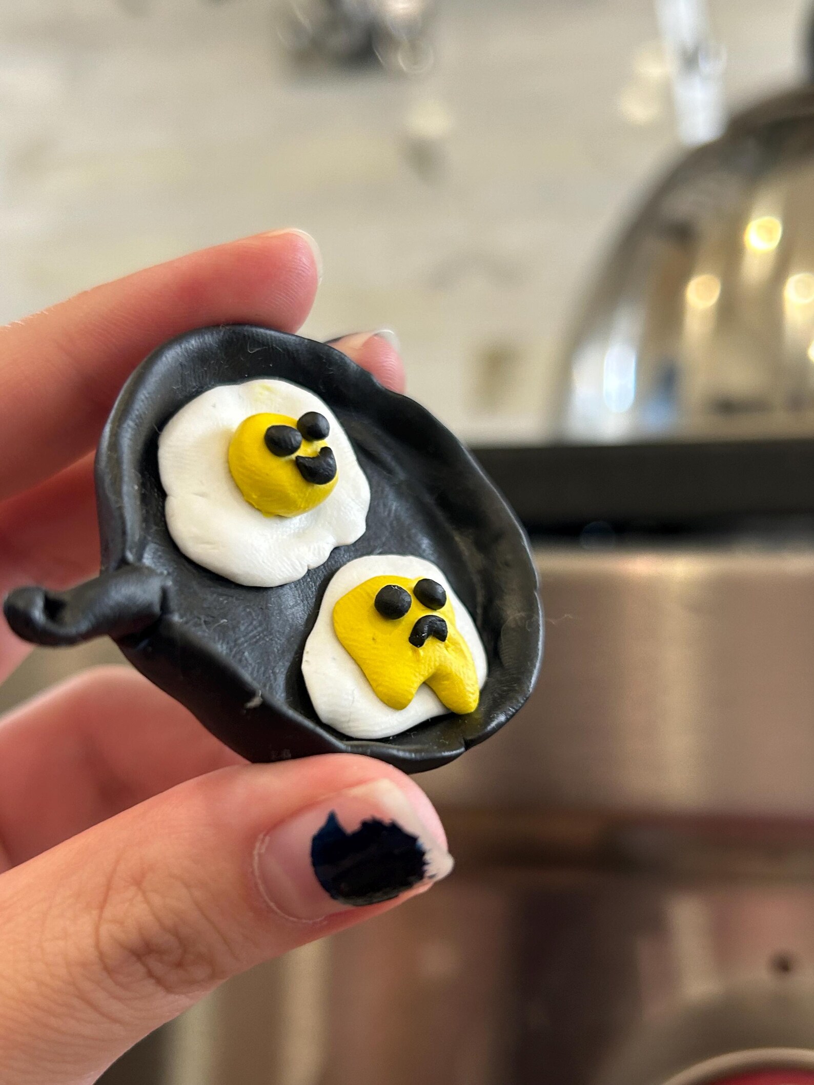Cute Kawaii Clay Eggs in Frying Pan, Polymer Clay Collector Item, Desk ...