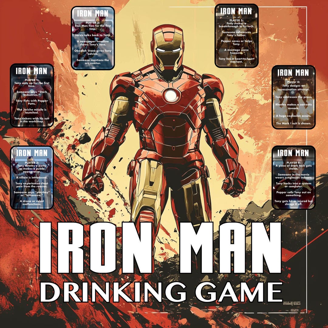 Iron Man Drinking Game Digital Download, Fun Printable Cards, Movie ...