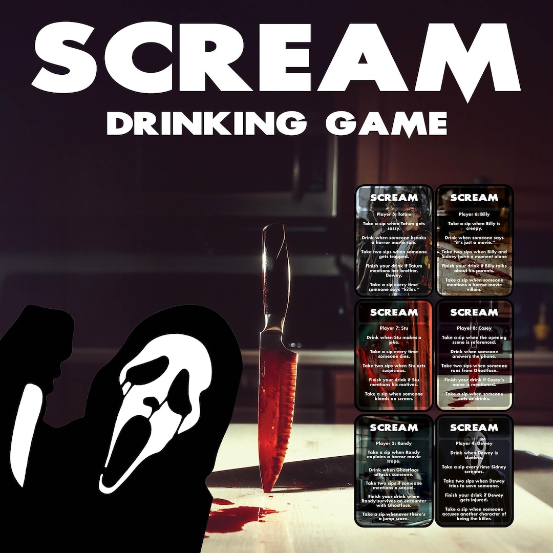 Scream Drinking Game Digital Download Printable 8 Player Cards Fun ...