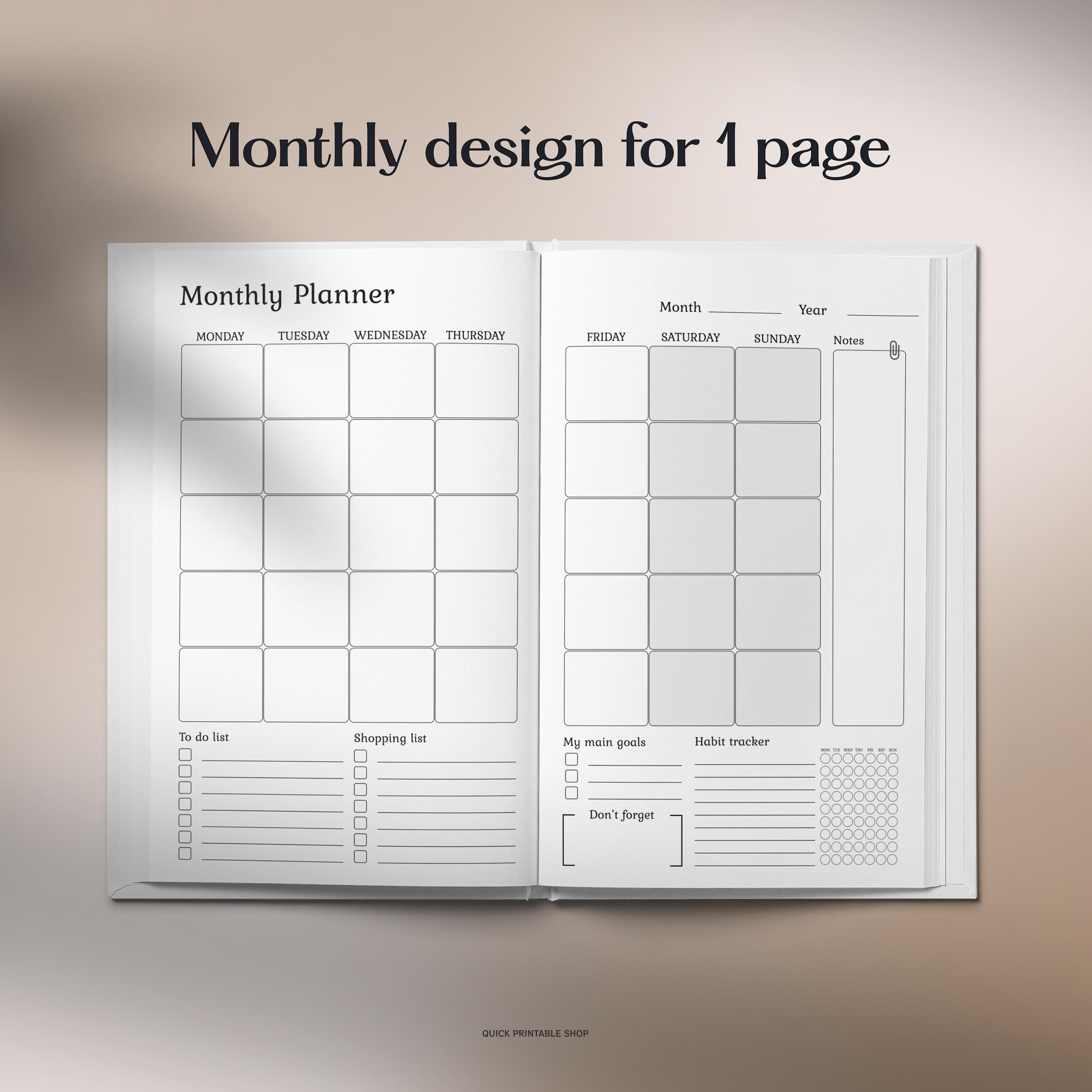 Simple Printable Monthly Planner - Etsy