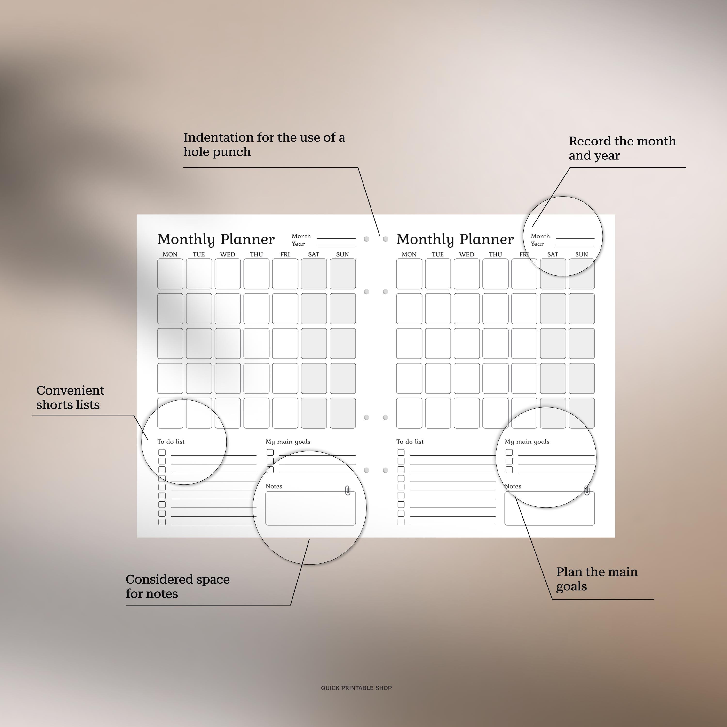 Simple Printable Monthly Planner - Etsy