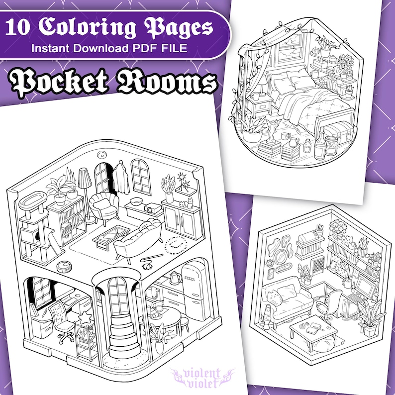 10 Cute Pocket Room Colouring Pages - Etsy