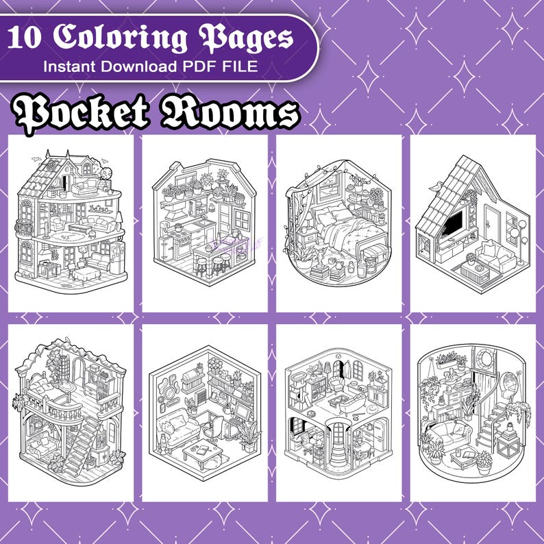 10 Cute Pocket Room Colouring Pages - Etsy Australia