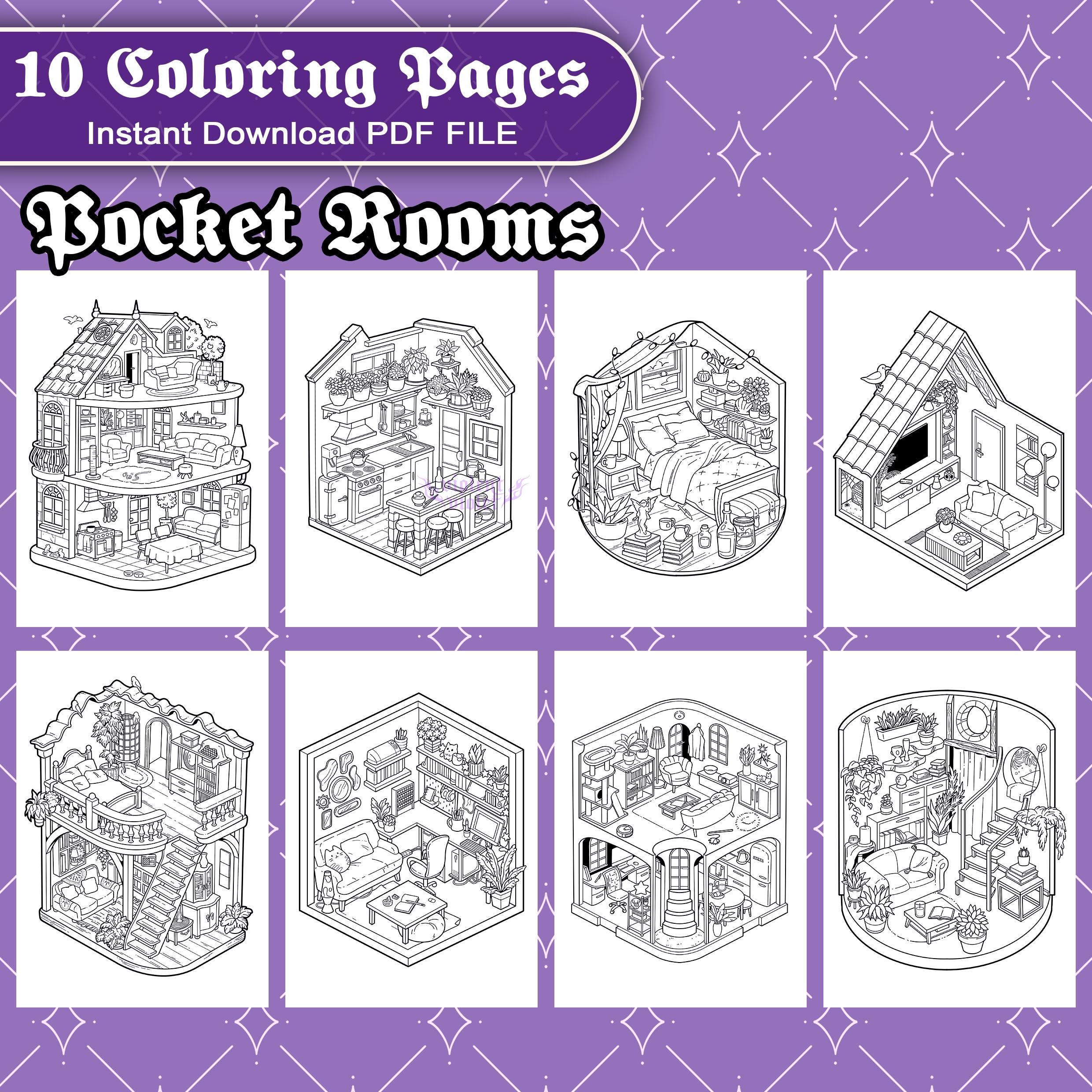 10 Cute Pocket Room Colouring Pages - Etsy