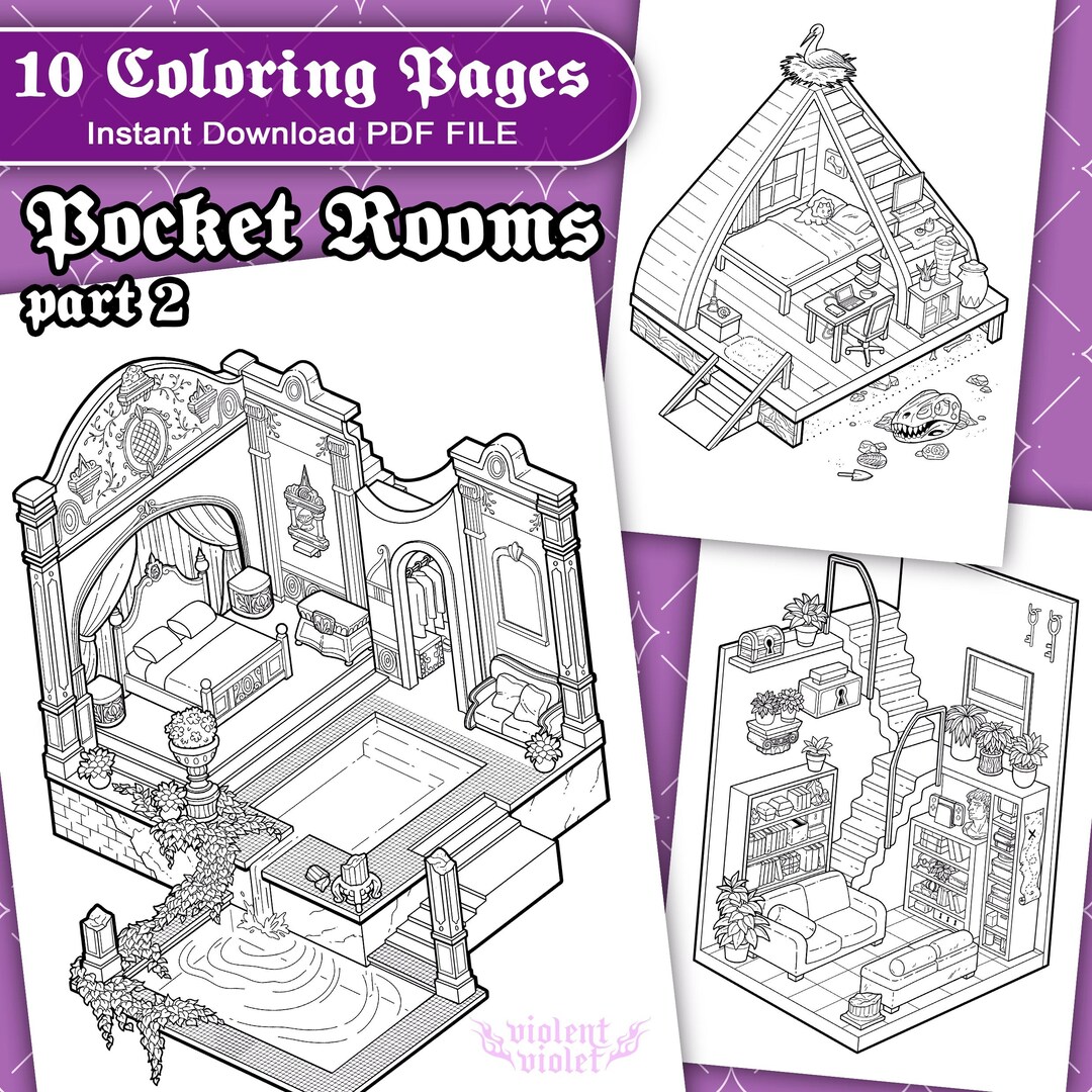 10 Cute Pocket Room Coloring Pages, Part 2 - Etsy Australia