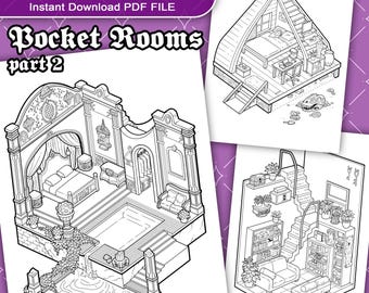 10 Cute Pocket Room Colouring Pages - Etsy