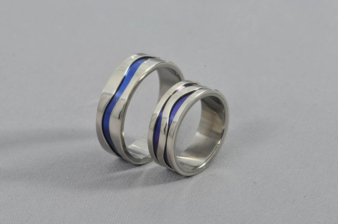 Anodized Titanium, White Gold Wedding Band Set, Engagement Ring ...