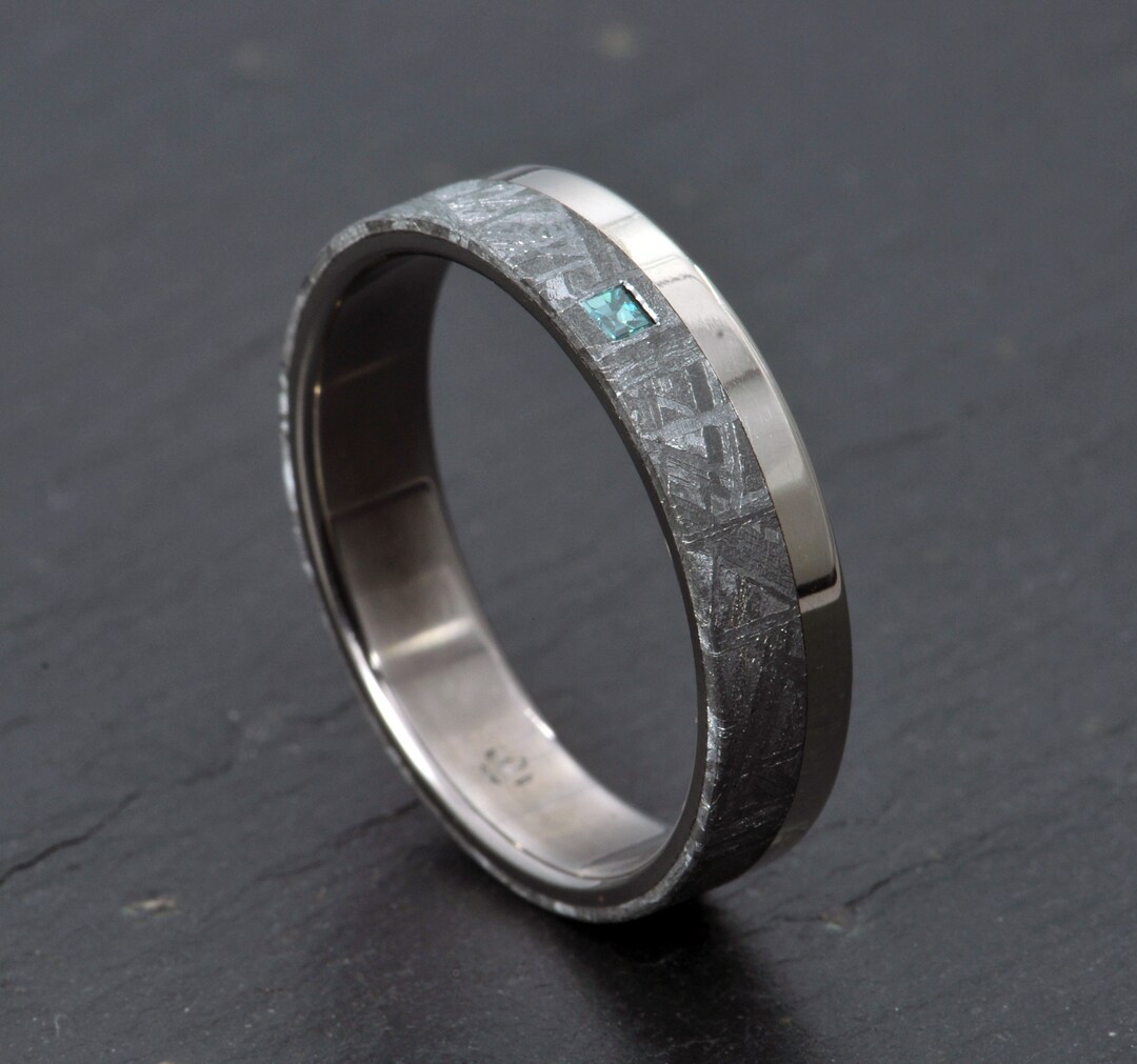Titanium, Meteorite and White Gold Wedding Ring, Engagement Ring With ...