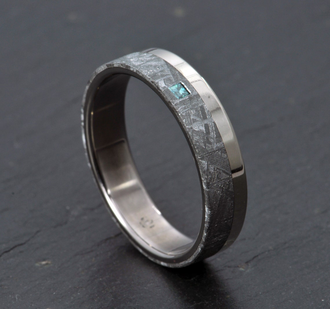Titanium Meteorite and White Gold Wedding Ring Engagement - Etsy