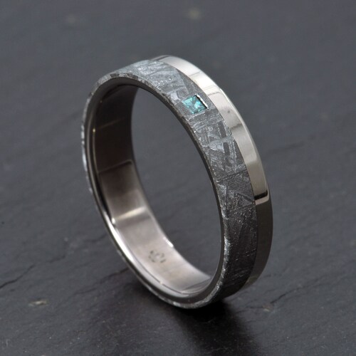 Titanium Meteorite and White Gold Wedding Ring Engagement - Etsy