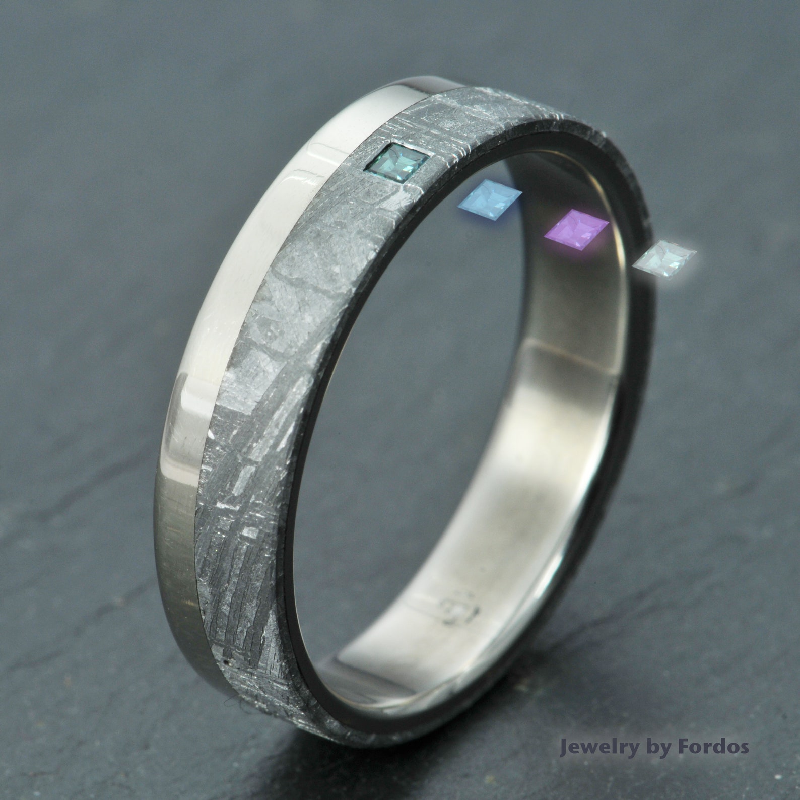 Titanium Meteorite and White Gold Wedding Ring Engagement - Etsy