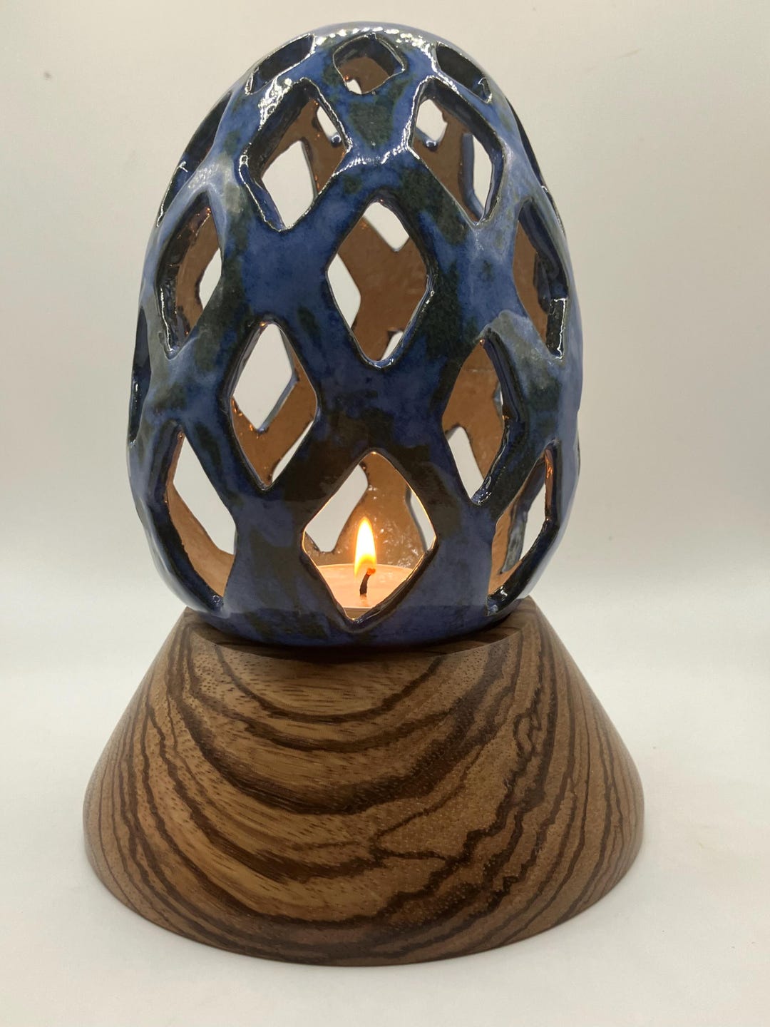 Handmade Ceramic Egg Shaped Tea Light / Incense Cone Cover - Blue Green ...